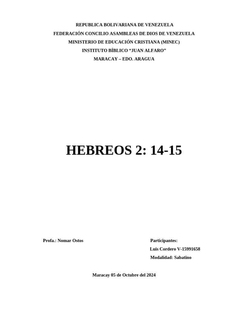 Explicación de Hebreos 2:14-15 | PDF | Epístola a los hebreos | Jesús