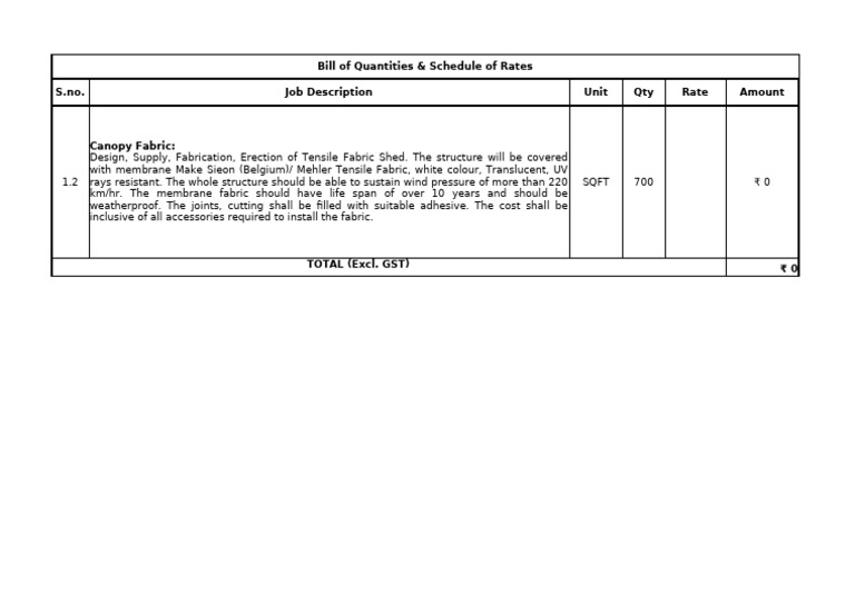 Canopy Fabric BOQ | PDF