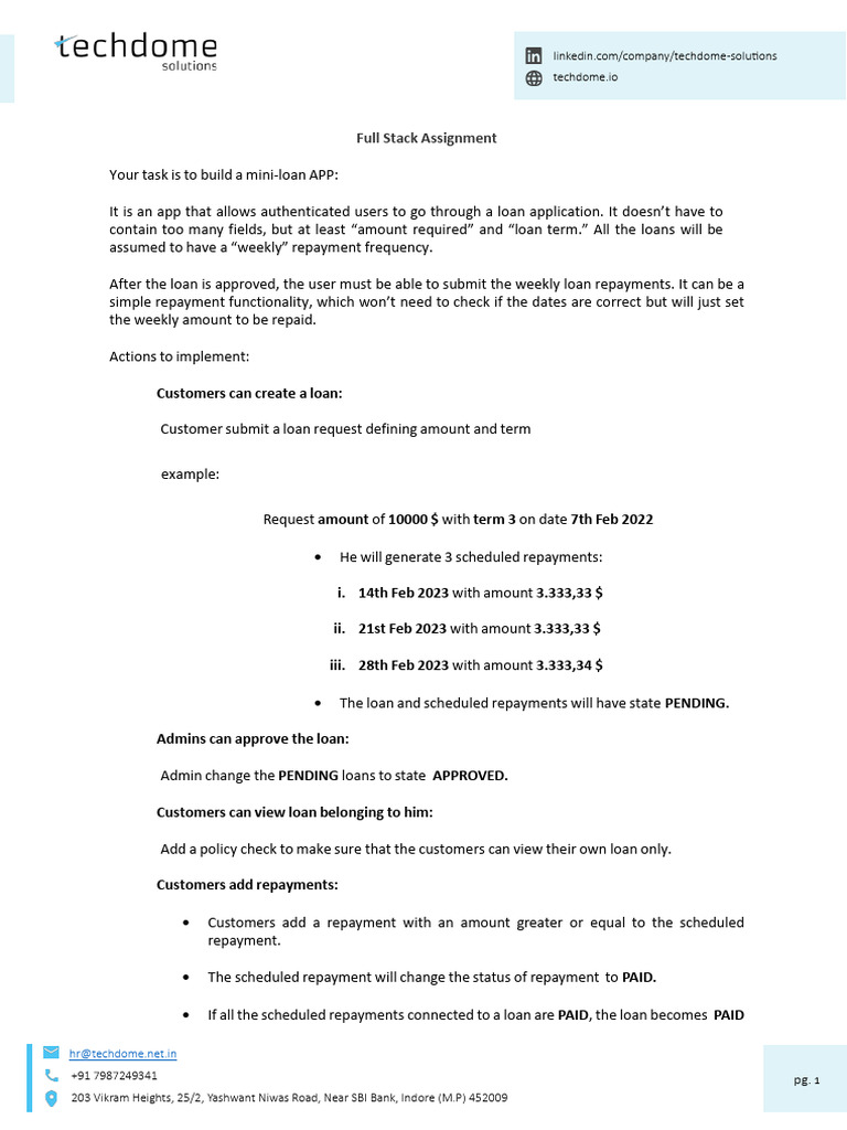 Full Stack Assignment Techdome Updated | PDF | Software Development | Computer Programming