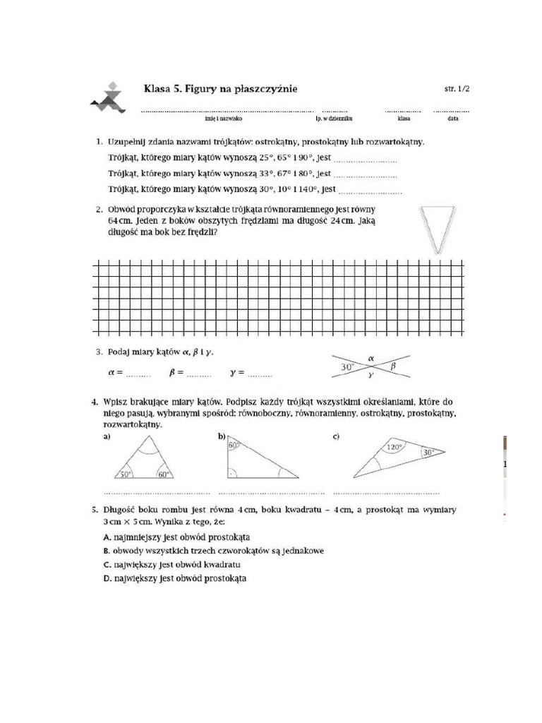 Klasa 5 Figury Na Płaszczyźnie | PDF