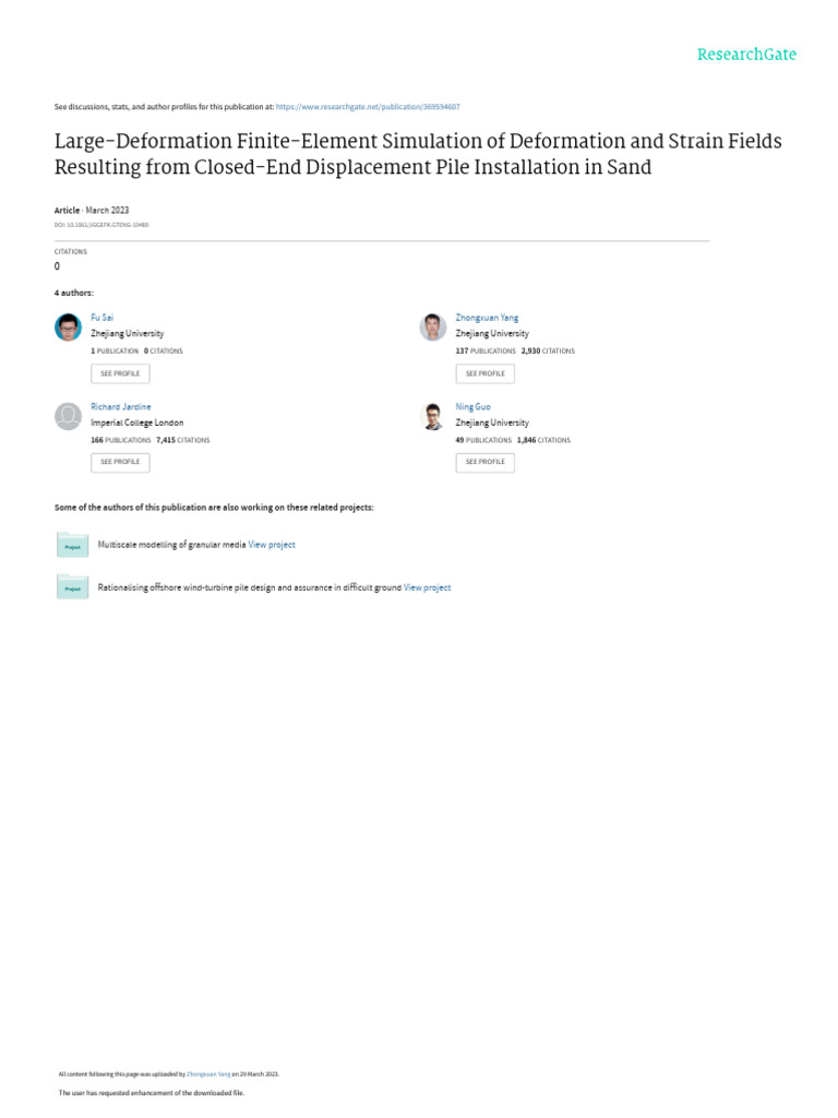 Large Deformation Finite Element Simulation Of Deformation And Strain Fields Resulting From