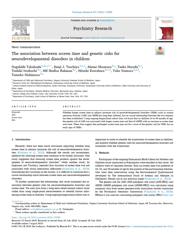 The Association Between Screen Time and Genetic Risks For ... The Association Between Screen Time and Genetic Risks For ...