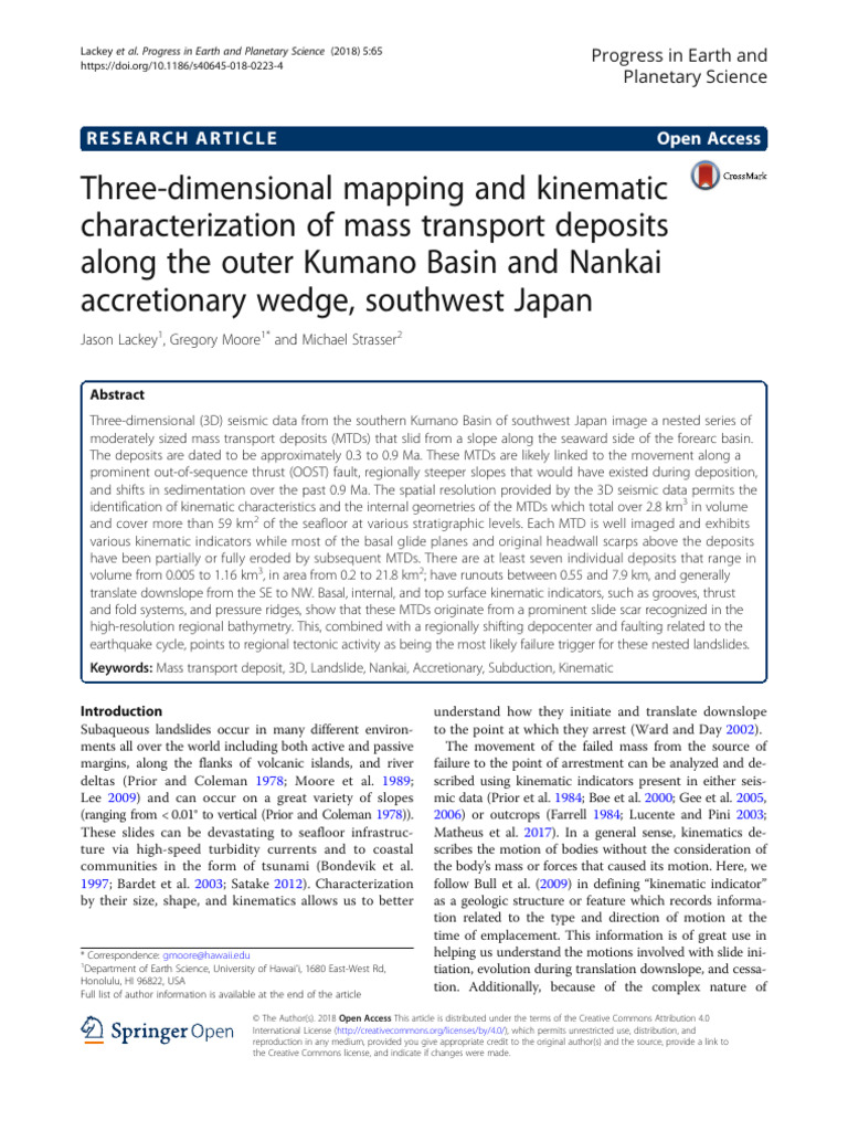 Three Dimensional Mapping and Kinematic Characterization of Mass ...