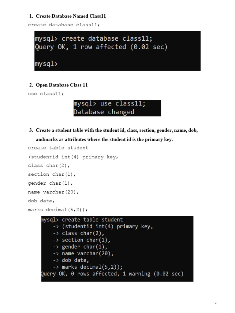 Class 11 MySQL Practical Guide | PDF | Data Management | Databases