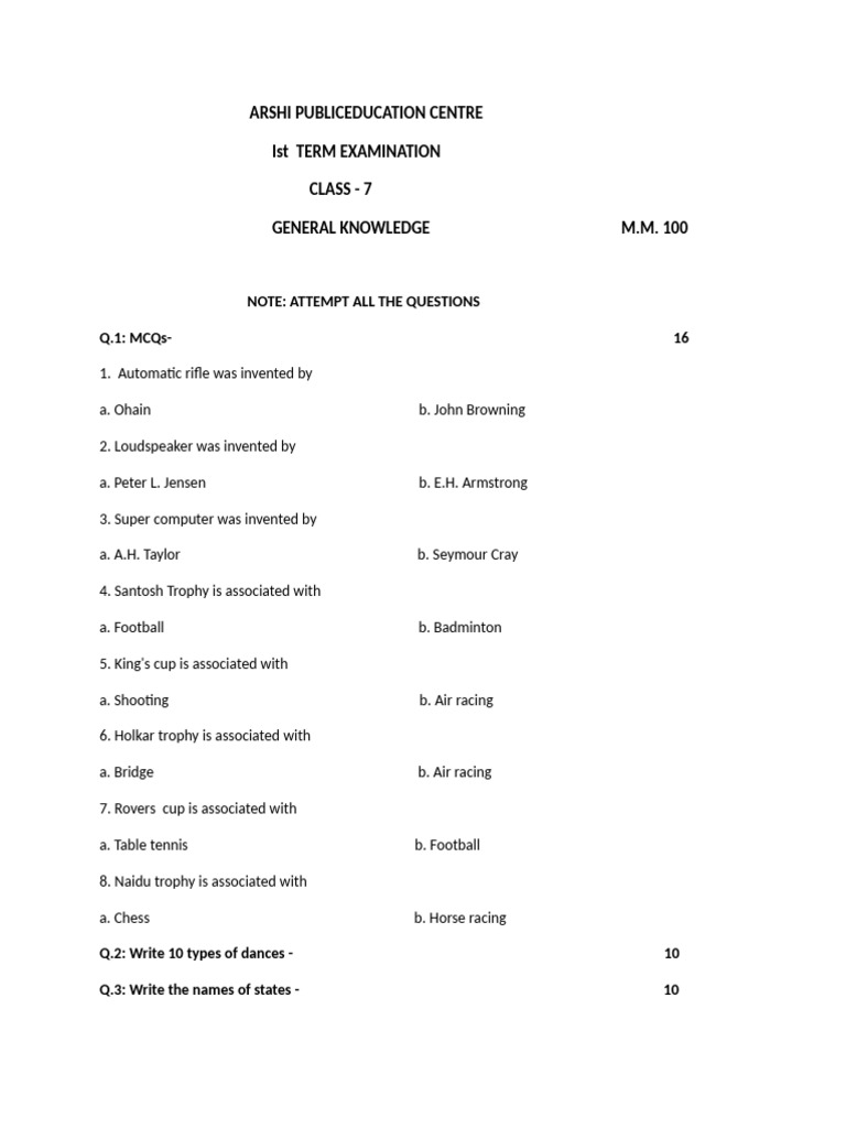 A.P.E.C. Class 7 G.K. | PDF