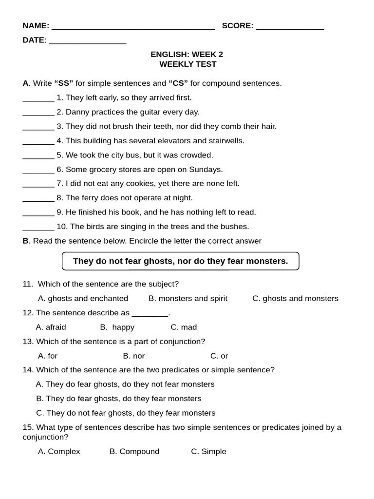 Eng3 Weeklytest 2 | PDF