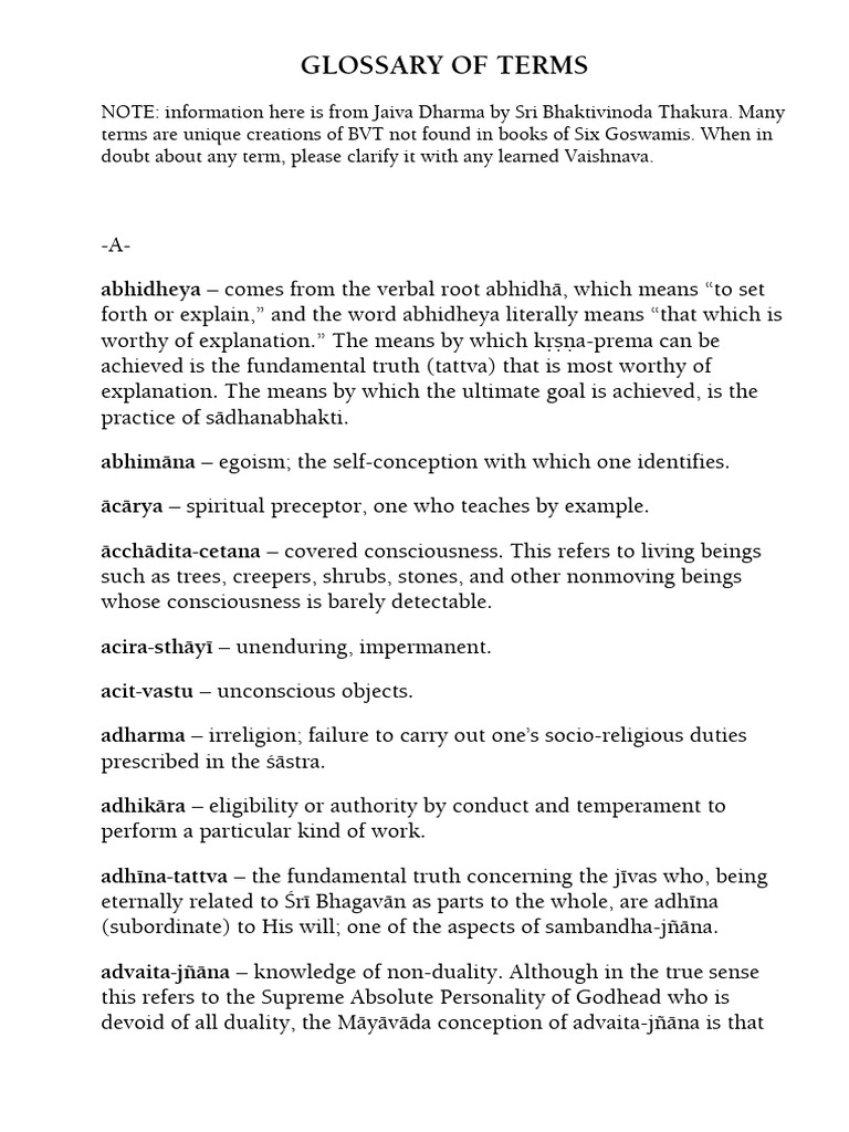 Glossary of Vaishnava Terms Explained | PDF | Bhakti | Love