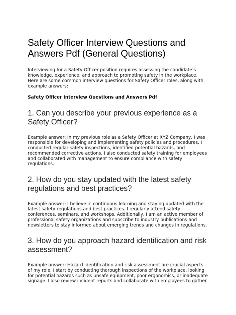Safety Officer Interview Insights | PDF | Personal Protective Equipment ...