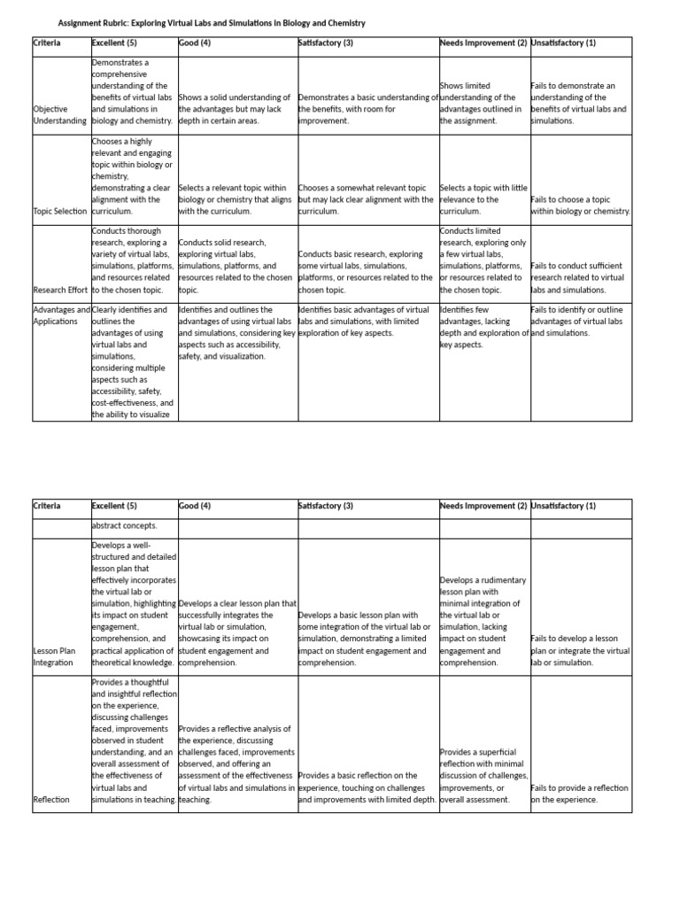 Assignment Rubric MS01 | PDF | Simulation | Lesson Plan