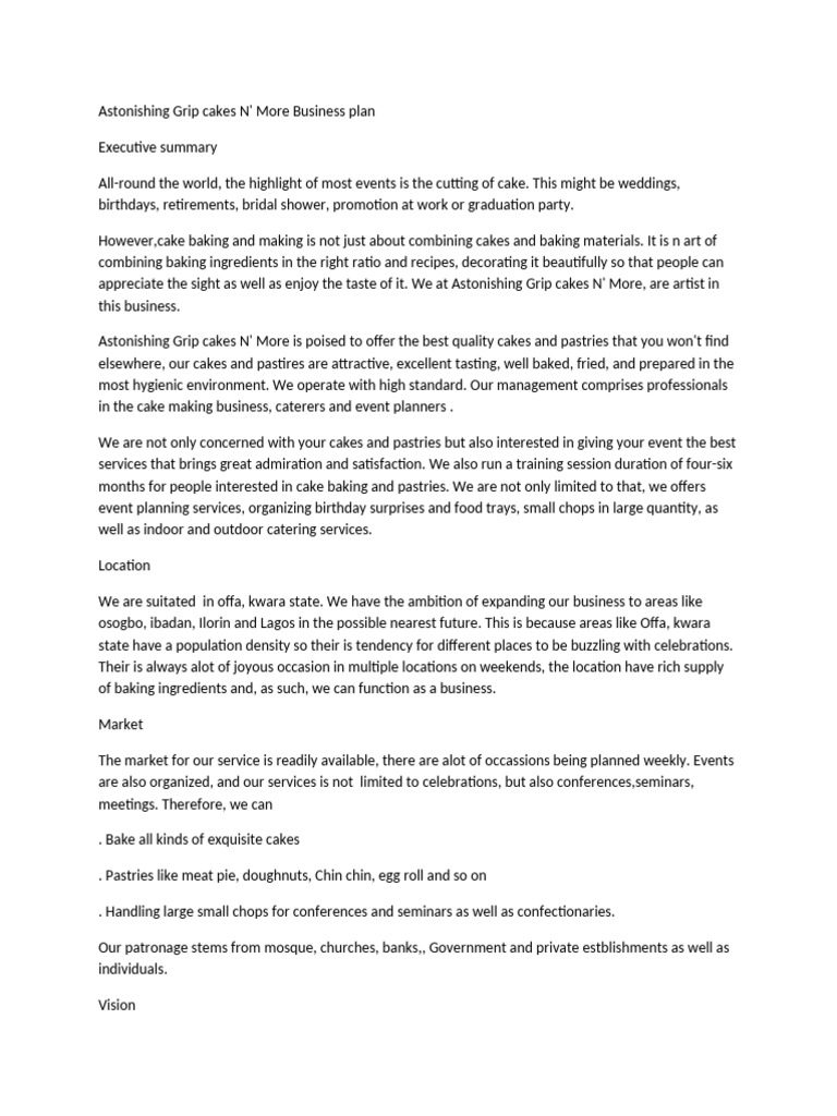 Business Plan | PDF | Cakes | Baking