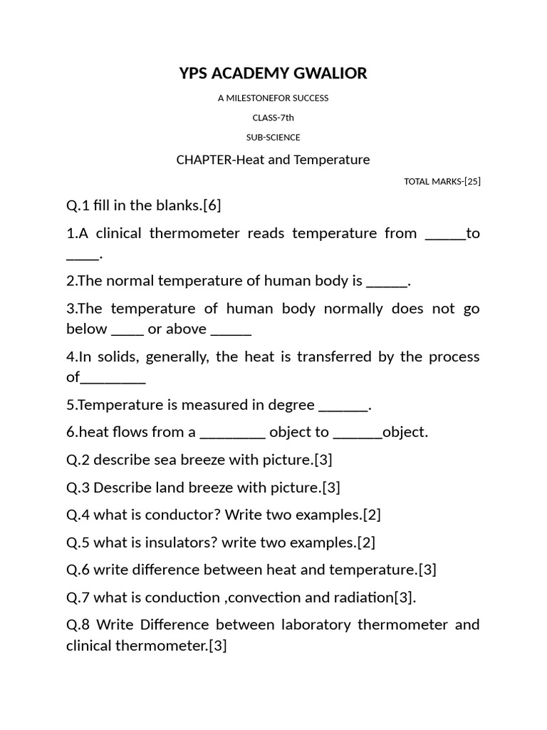 Heat..... Test Class 7 | PDF