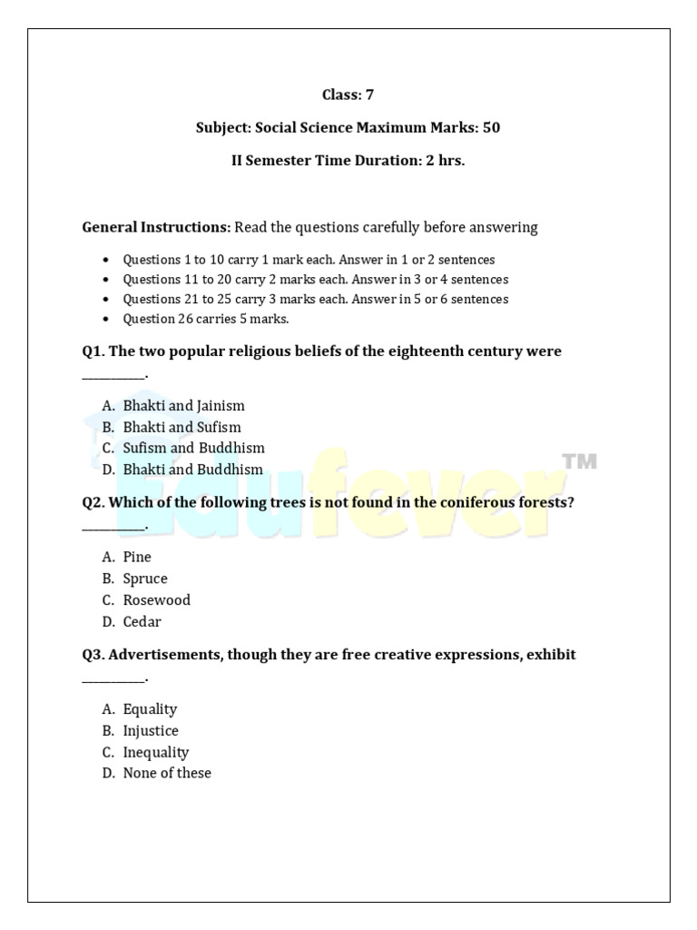 Social Science Sample Paper 4 | PDF | Social Science | Travel