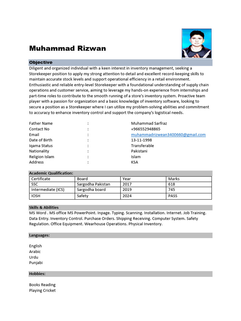 Muhammad Rizwan: Objective | PDF