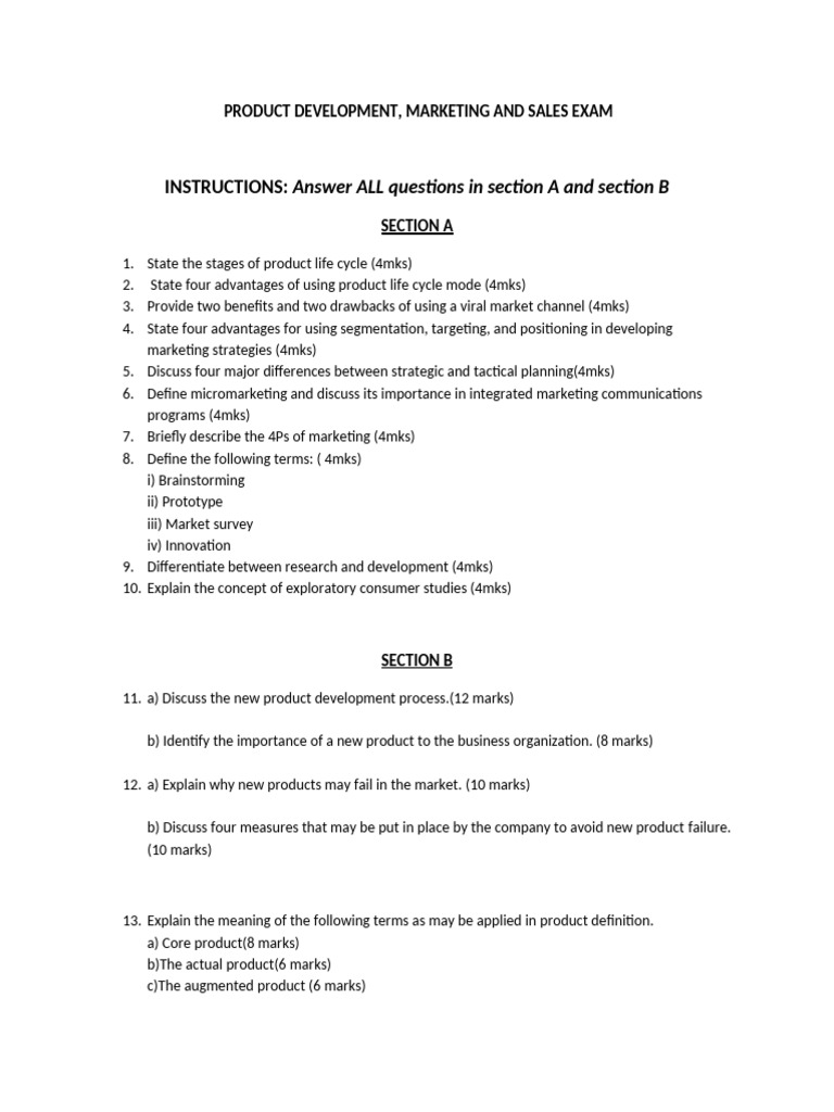 Product Development and Marketing Exam | PDF