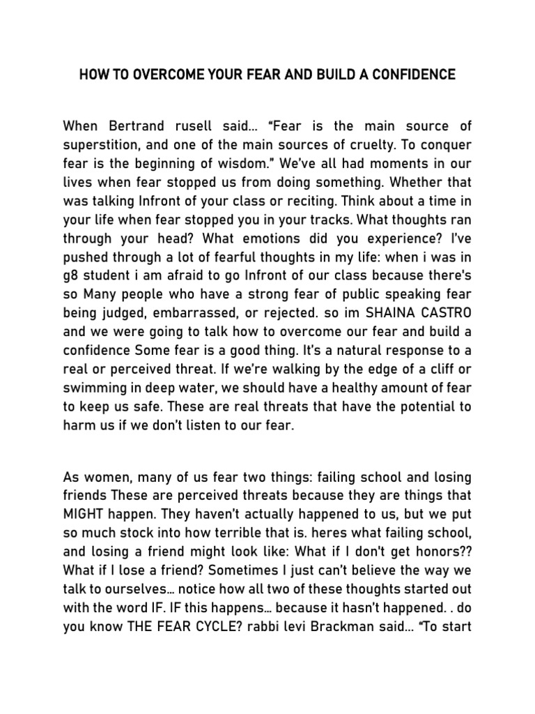 How To Overcome Your Fear and Build A Confidence | PDF | Fear ...