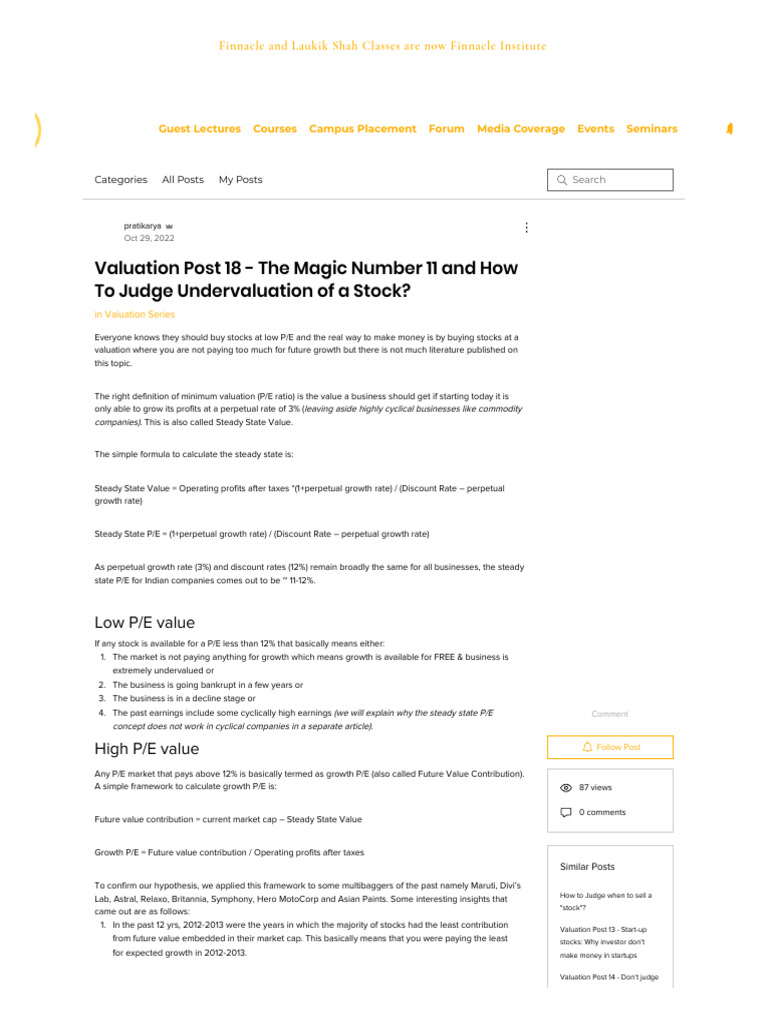 Valuation Post 18 - The Magic Number 11 and How To Judge Undervaluation ...