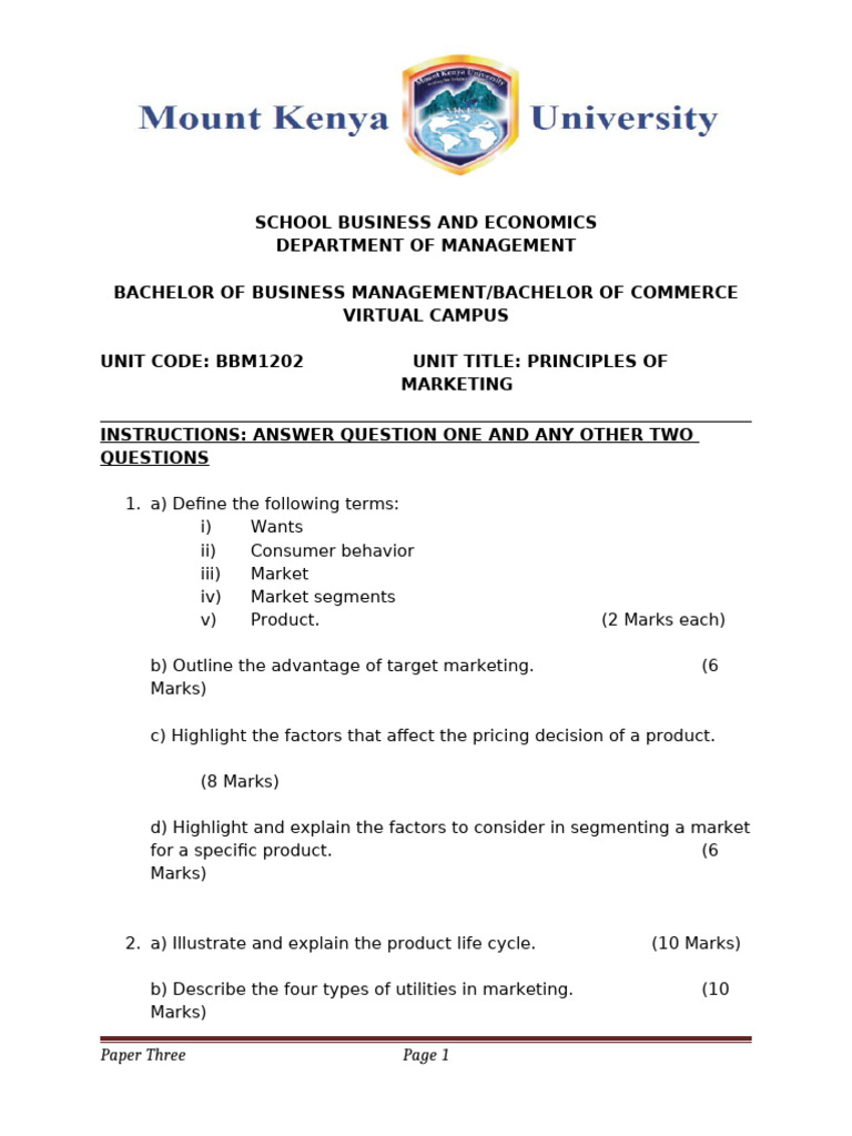 Principles of Marketing Exam Guide | PDF