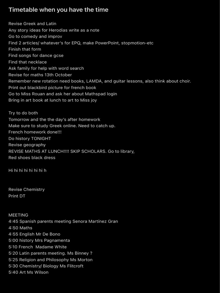 Timetable for Academic and Creative Tasks | PDF | Selkie