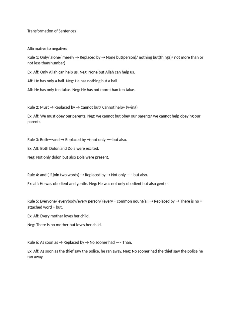 Transformation of Sentences | PDF | Adjective | Verb