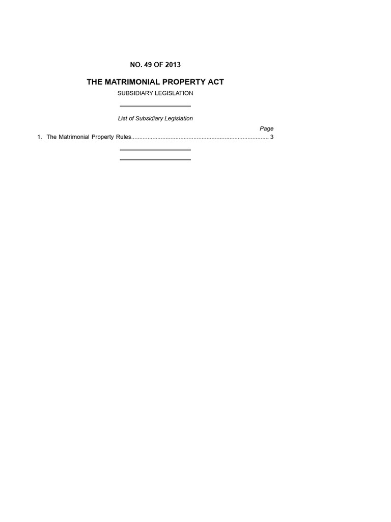 MatrimonialPropertyAct49of2013 Subsidiary | PDF | Summons | Leasehold ...