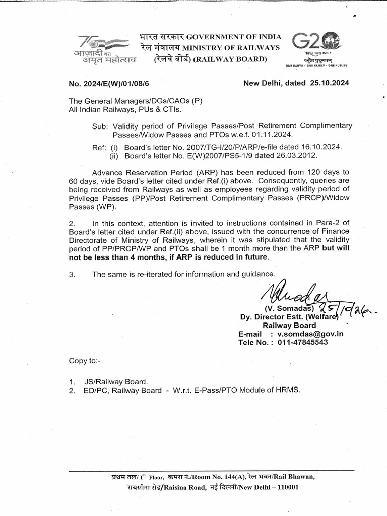 Validity of Passes W.E.F 01.11.2024 | PDF