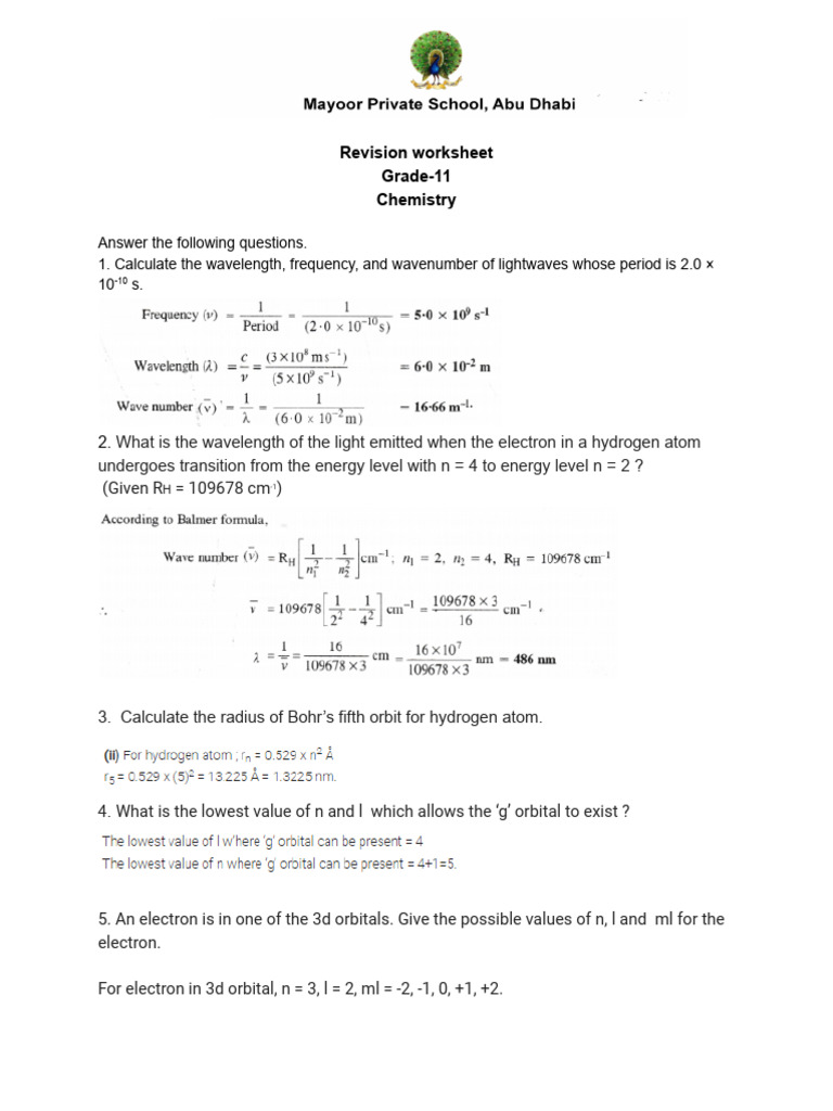 Answer Key - Grade-11-Chem-Revision-2024-25 | PDF | Atomic Orbital ...