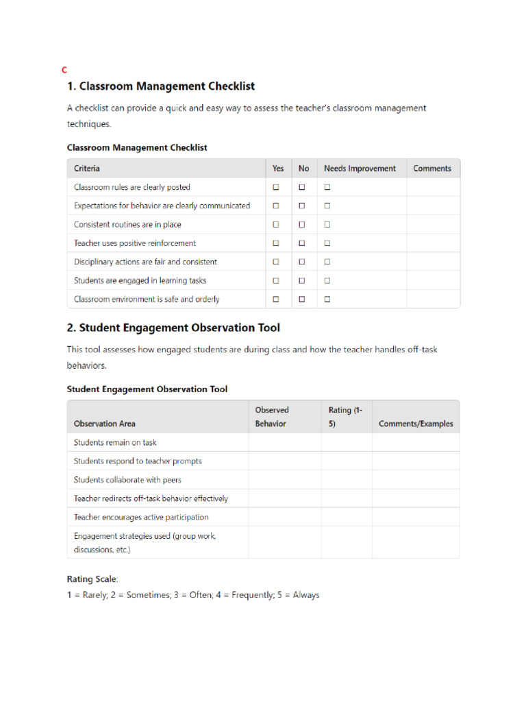 Classroom Management Assessment Tools | PDF