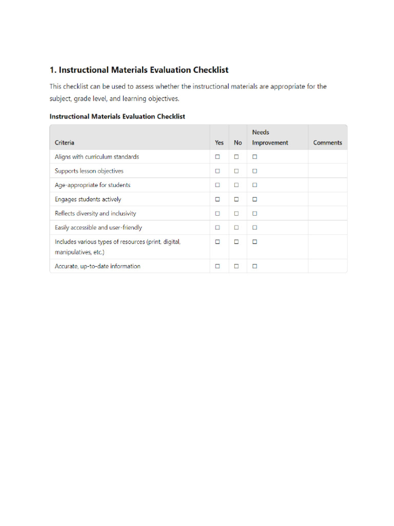 Instructional Materials Evaluation Checklist | PDF