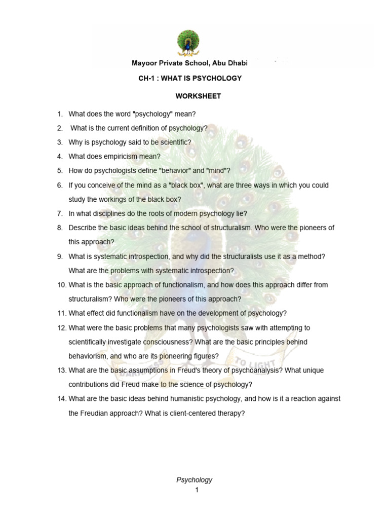 Ch-1 What Is Psychology Worksheet | PDF | Career & Growth | Self ...