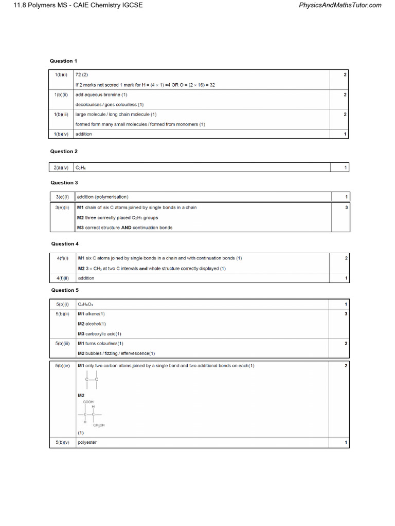 CAIE IGCSE Chemistry Polymers MS | PDF | Technology & Engineering