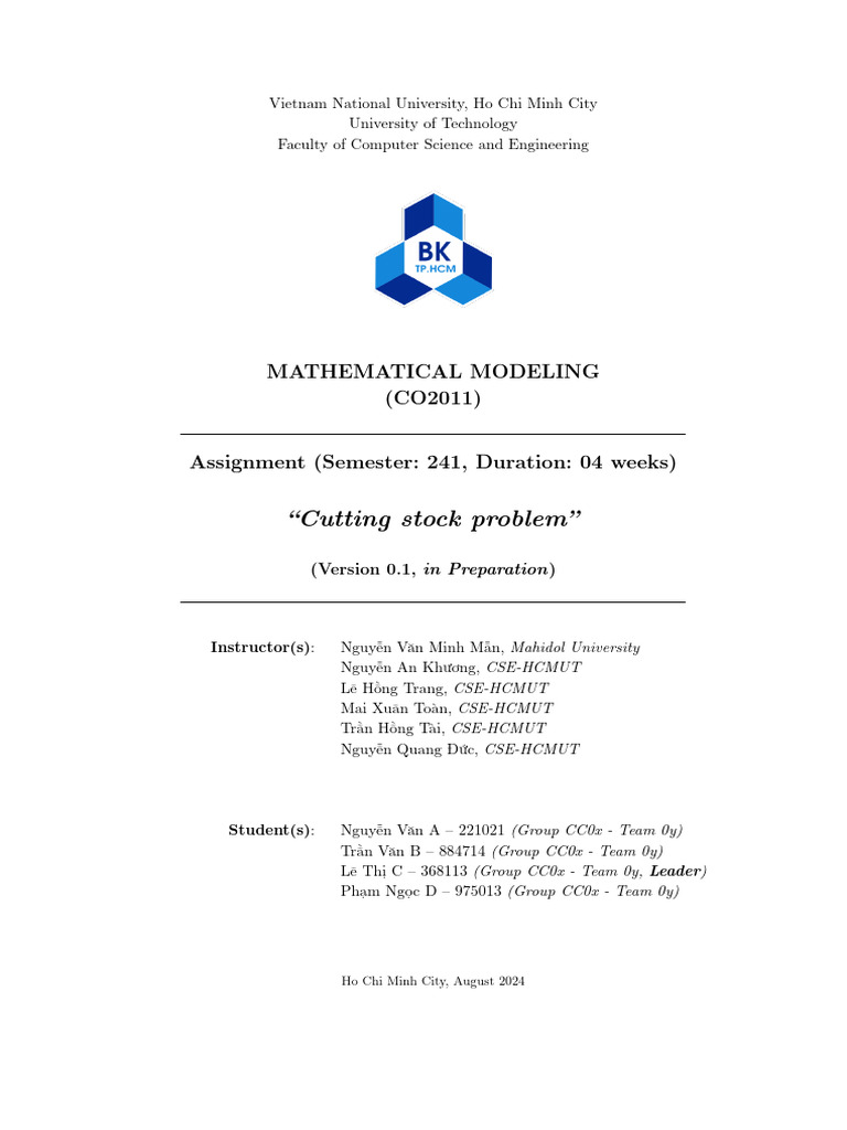 Cutting Stock Problem Assignment | PDF | Applied Mathematics