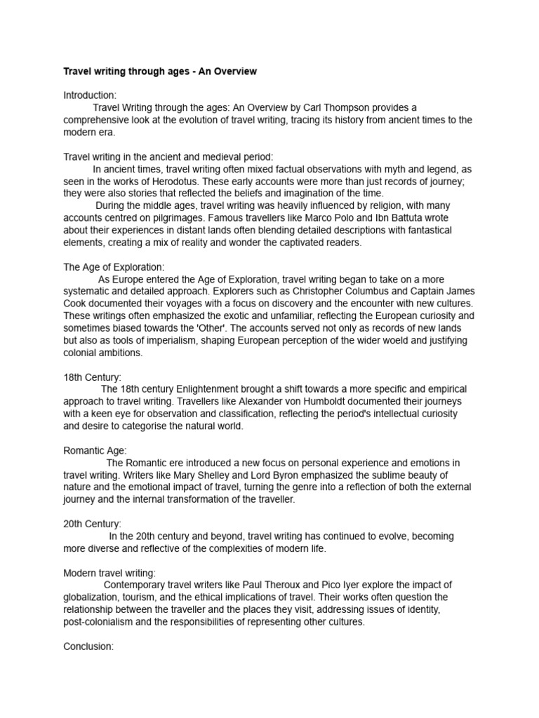 Travel Writing Through Ages - An Overview | PDF | Romanticism | Exploration