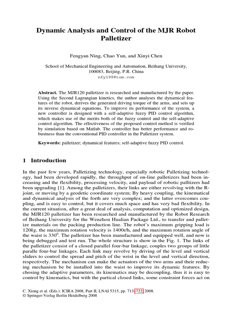 Dynamic Analysis and Control of The MJR Robot Palletizer | PDF | Mechanics | Mechanical Engineering