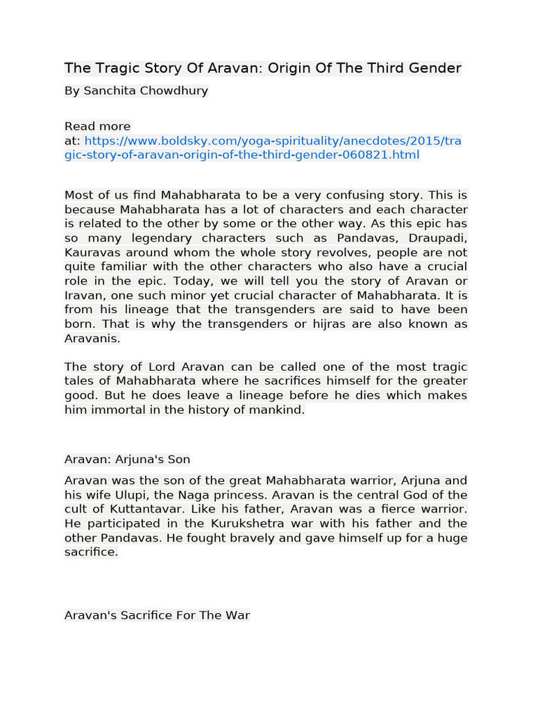 The Tragic Story Of Aravan | PDF | Mahabharata | Kurukshetra