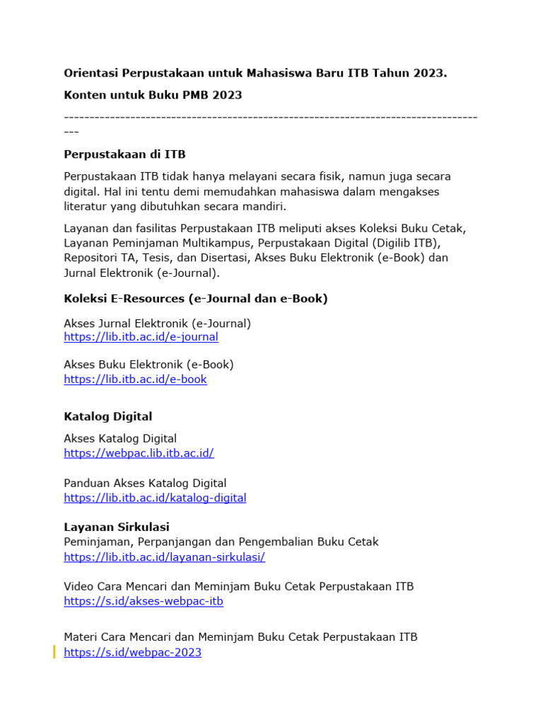 Ringkasan Informasi Perpustakaan - Buku PMB 2023 | PDF | Komputer
