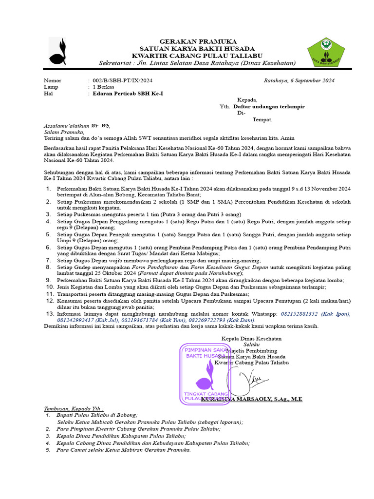 SURAT EDARAN PERTICAB SBH 2024 | PDF