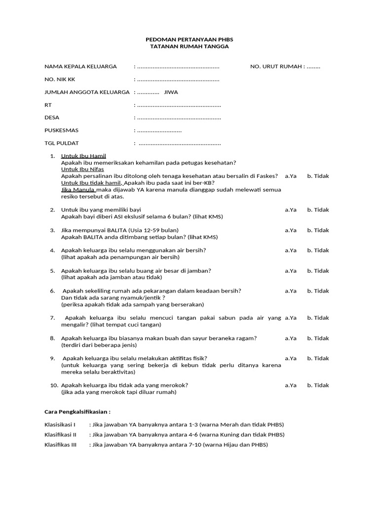 Kuesioner PHBS Tumah Tangga-1 | PDF