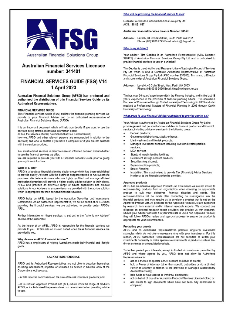 FSG Lexington Tim Geddes v14 | PDF | Fee | Investing