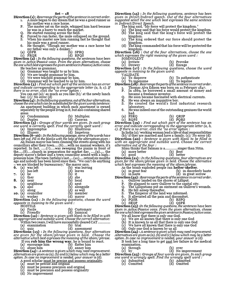 SSC Set -18 QUESTION | PDF | Semantic Units | Syntax