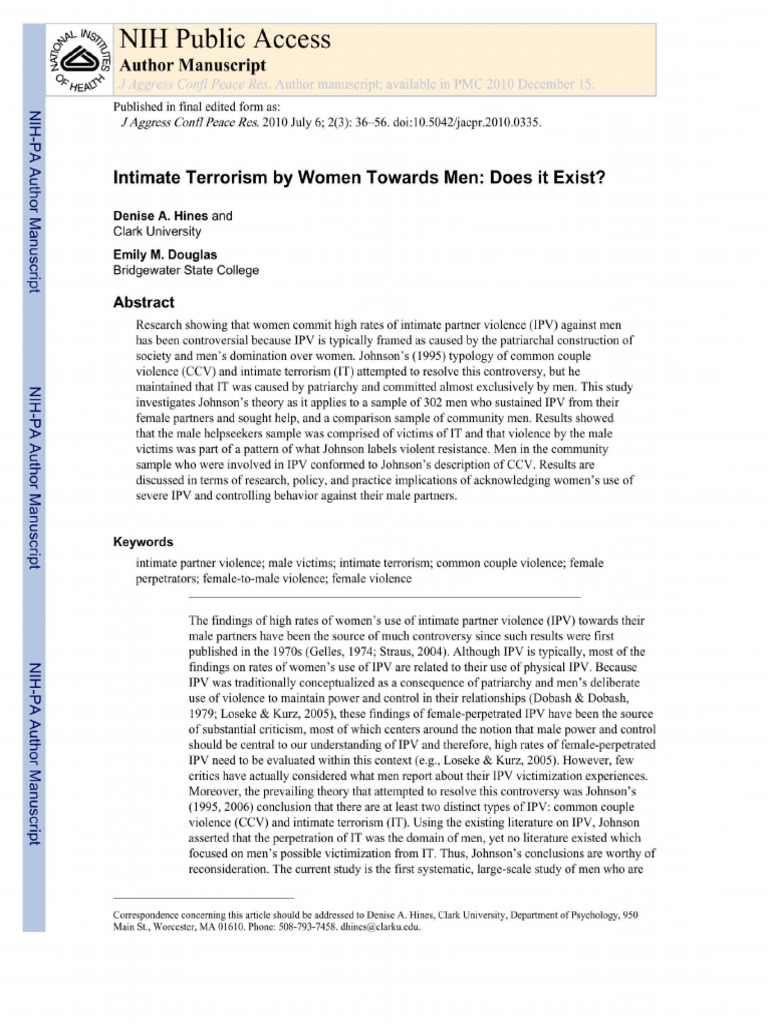 Intimate Terrorism by Women Towards Men | PDF
