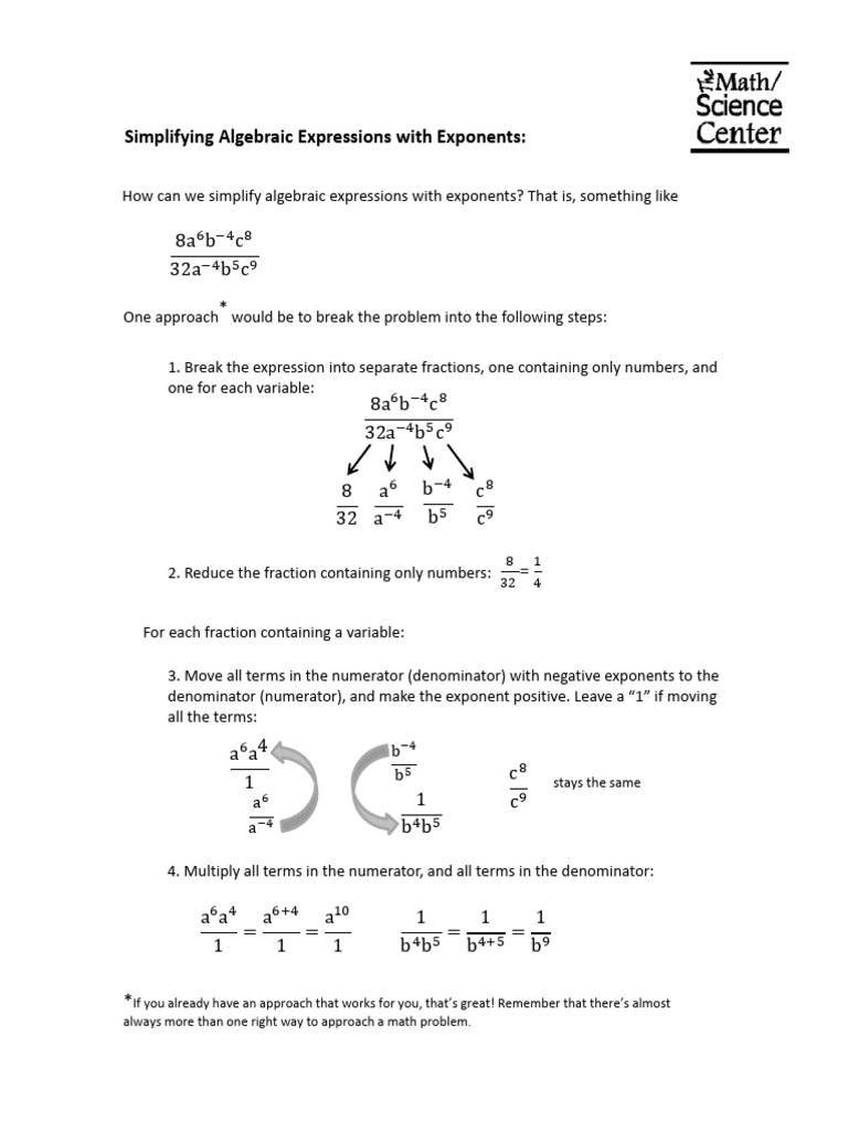 simplifying-algebraic-expressions-with-exponents | PDF | Elementary Mathematics | Mathematical ...