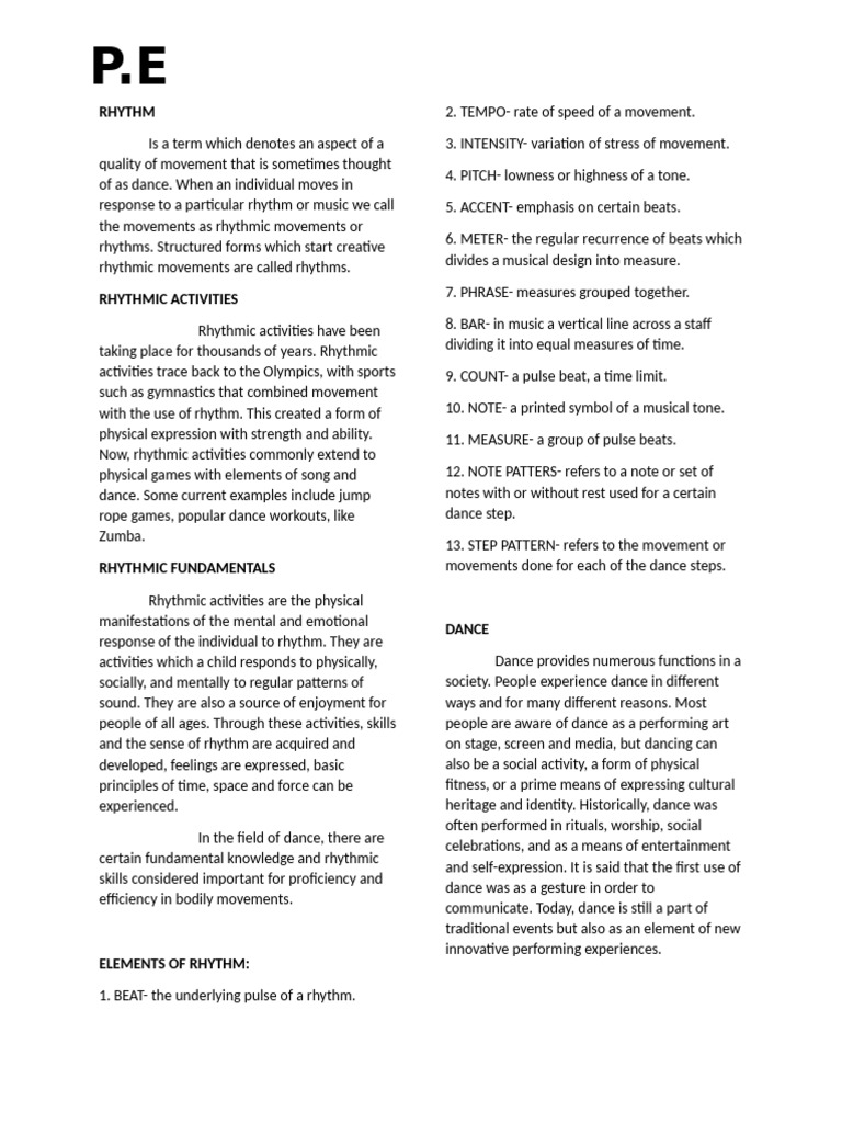 P.E reviewer | PDF | Dances | Rhythm