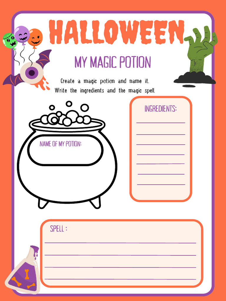 Create A Bubbling Magic Potion and Name It. Write The Ingredients and ...