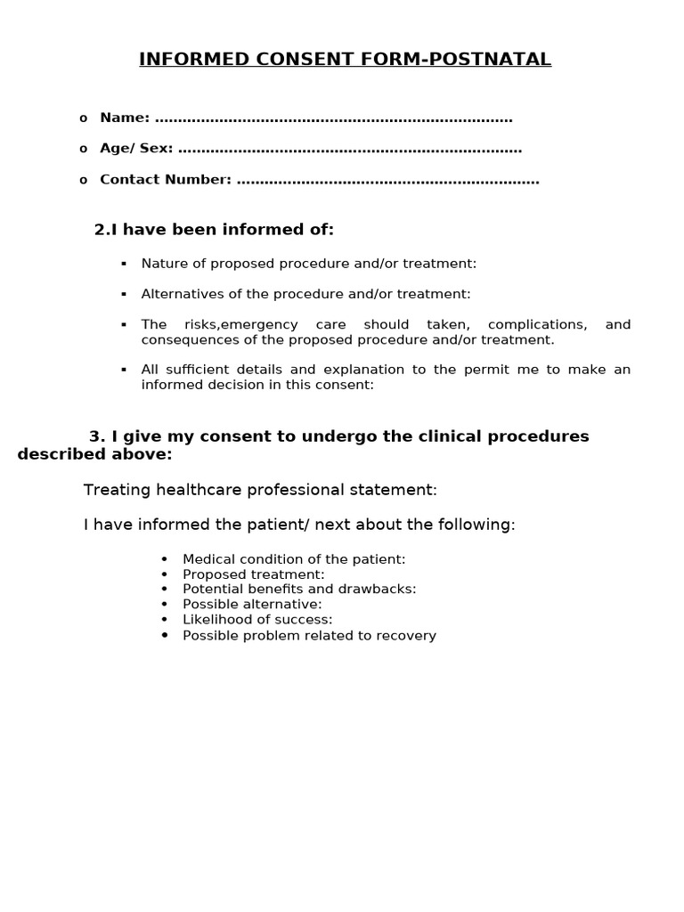 CONSENT FORM POSTNATAL | PDF