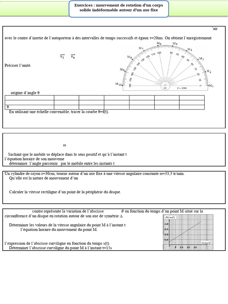 Exercice sur le mouvement de rotation | PDF | Rotation | Mouvement de ...