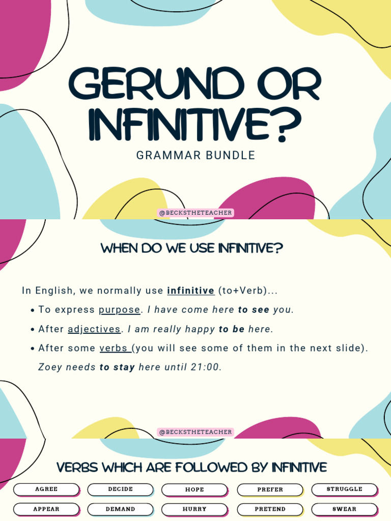 Gerund or Infinitive Bundle @beckstheteacher | PDF | Verb | English ...