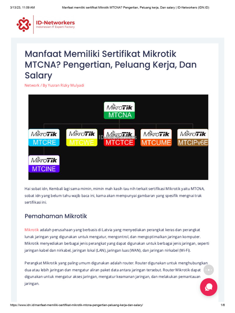 Manfaat Memiliki Sertifikat Mikrotik MTCNA - Pengertian, Peluang Kerja ...