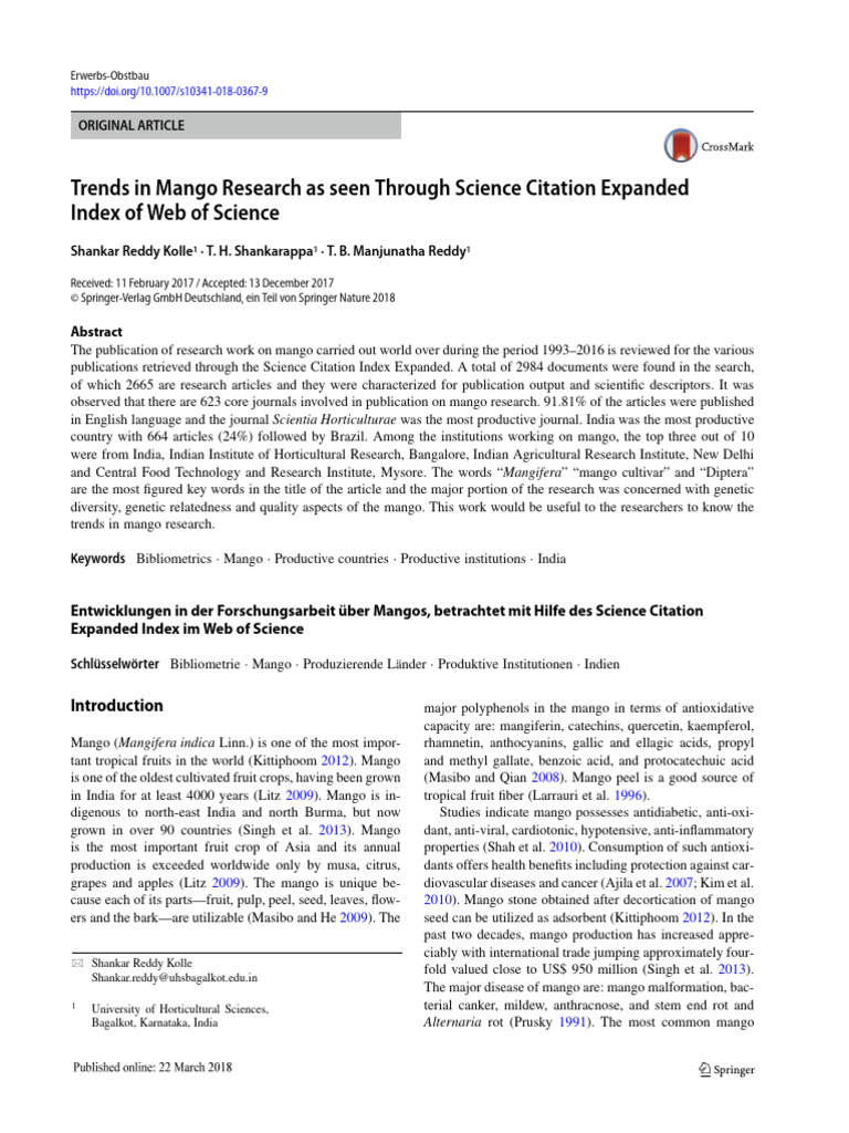 Trends in Mango Research As Seen Through | PDF | Mango | Index Term