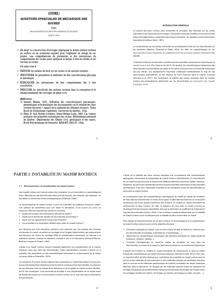 Caractérisation des massifs rocheux | PDF | Roche sédimentaire | Faille ...