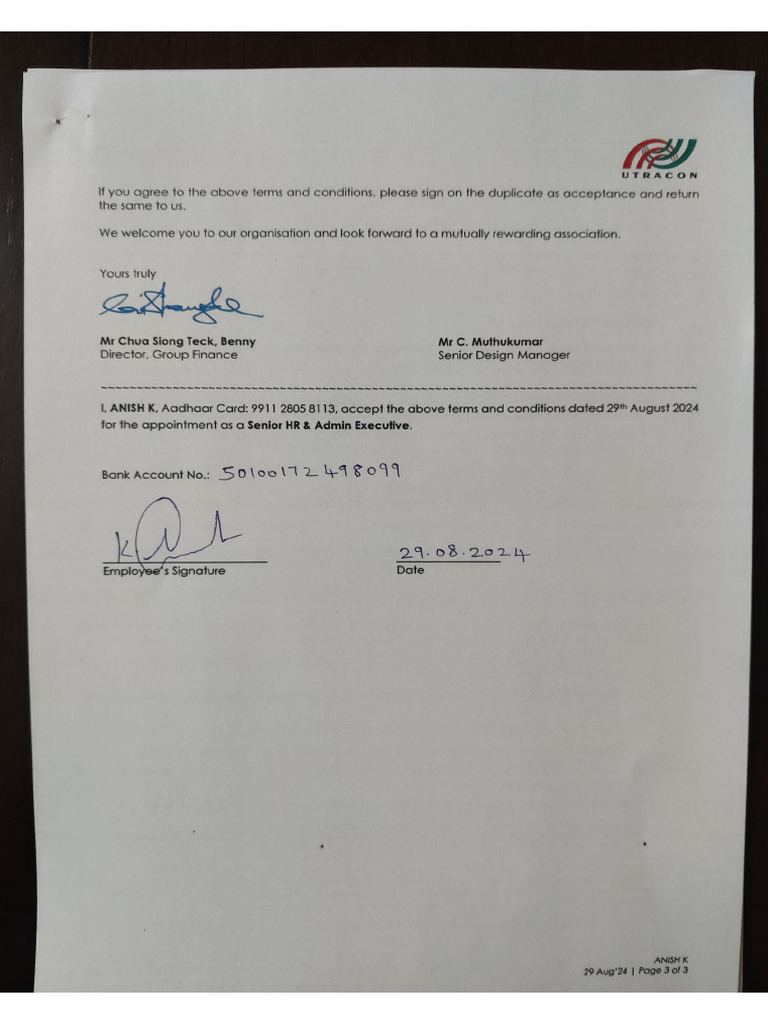 UESI Anish Kuttan Appointment Signed Copy | PDF